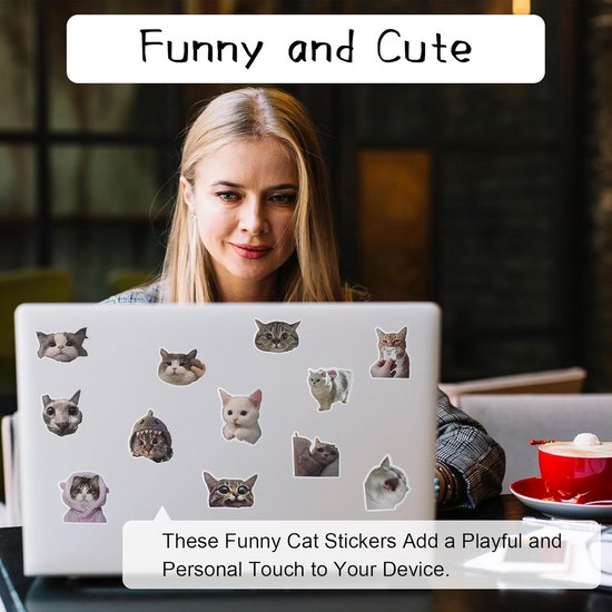 100 Stuks Leuke Katten Stickers - Waterdicht Kitten Meme Decoratie voor ...