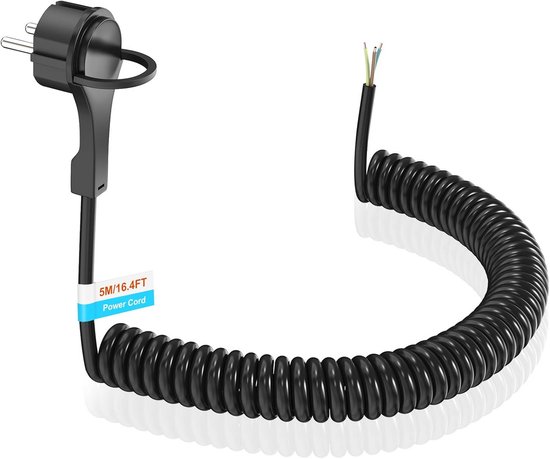 Zwarte Spiraal Verlengsnoer met Extra Platte Stekker (Uitrekbaar tot 5 ...