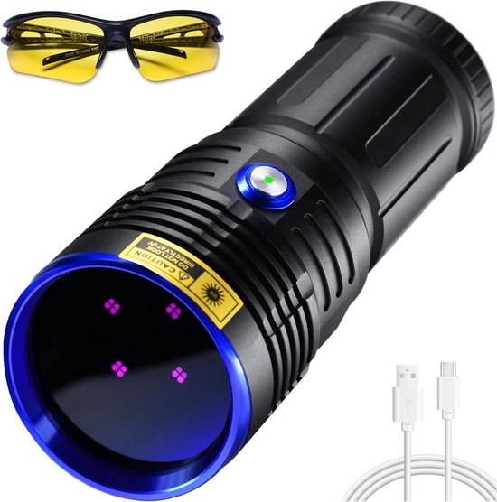 UV Torch 365 nm - Oplaadbare LED Zwartlicht Zaklamp voor Urine Detectie ...