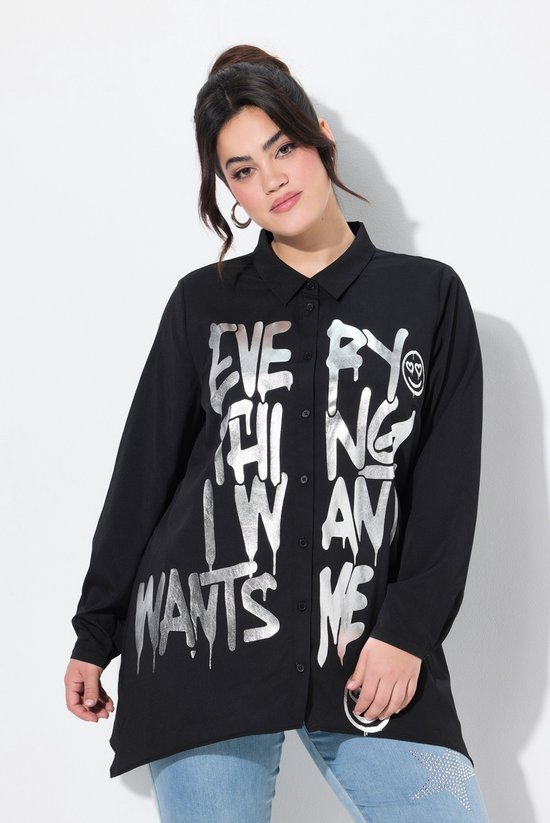 Angel of Style - Dames - Blouse A-lijn metallic tekst puntzoom - Zwart ...