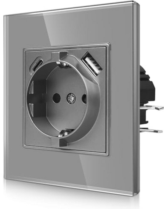 USB Stopcontact met Klauwen - Glazen Schuko Inbouw met USB-Aansluiting ...