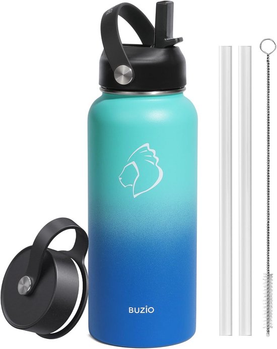 Geïsoleerde Waterfles met Rietjesdeksel en Tuitdeksel - 940ml ...
