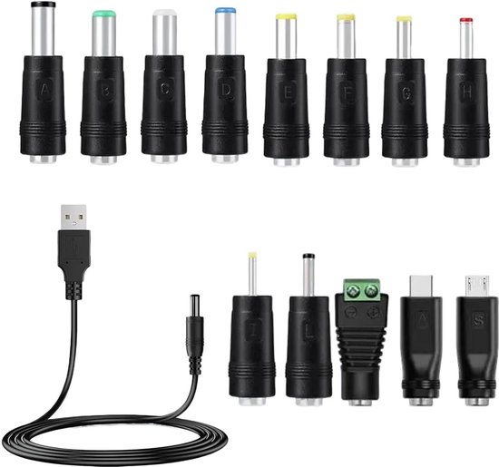 Câble de Charge USB vers DC Universel 5,5 mm avec 13 Embouts | bol