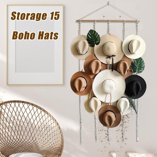 Wandrek voor Hoeden met 12 Clips - Boho Opslag en Display | bol