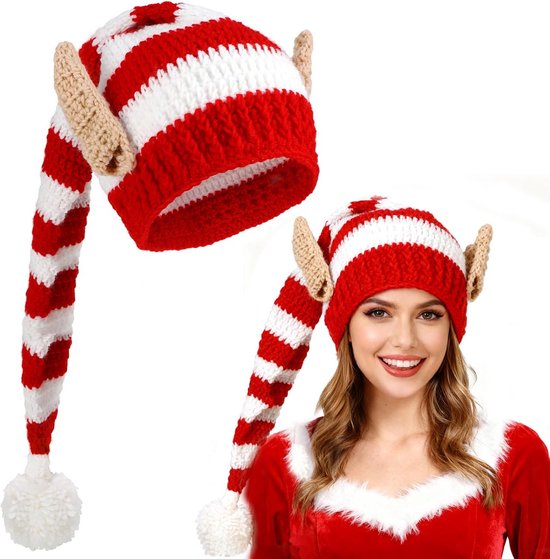 Warme Gebreide Elf Mutsen met Oren - Kerstmuts voor Volwassenen en ...