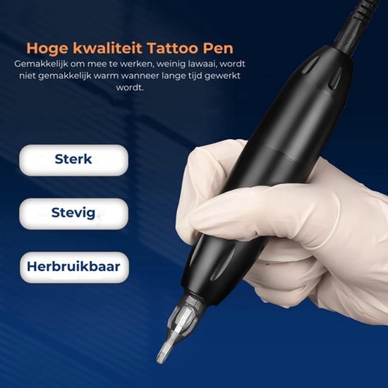 Tattoo Pen Set – Rotary Tattoomachine Zwart – 20 Cartridge-Naalden – Krachtige Stille... | bol