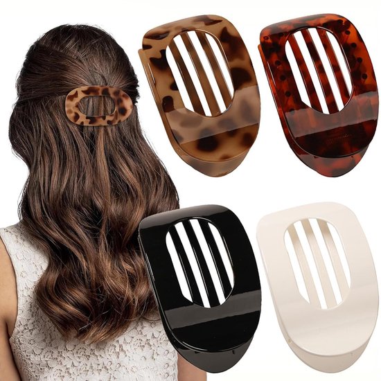 Vrouwen Platte Haarclips - Eenvoudige Kleur Platte Klauwclips voor ...