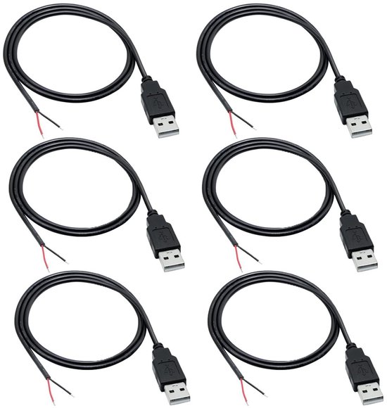 Eamber - USB-pigtail met 22AWG draad voor 12V voeding, 6 stuks, 1 meter ...