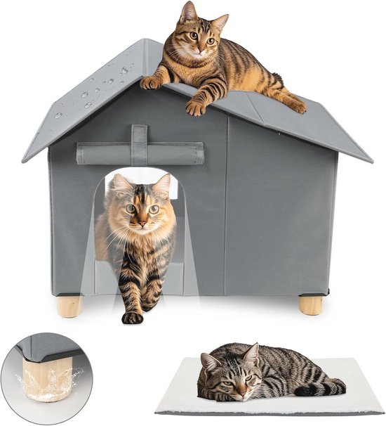 Groot Winterbestendig Kattenhuis voor Buiten met Verhoogde Basis en ...