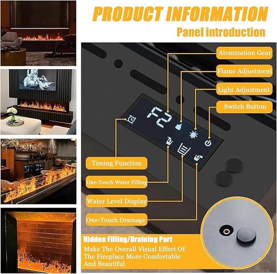 Waterdamp Open Haard 3D met Echte Waternevel – LED Vlammen in 9 Kleuren ...