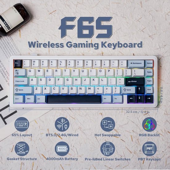 EPOMAKER x AULA F65 65% Layout Keyboard, Custom Keyboard Gasket Mount ...