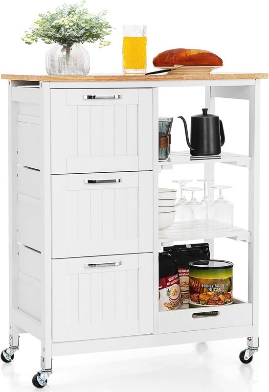 Keuken Trolley met 4 Planken en Werkblad, Opberggemak voor Keuken en ...