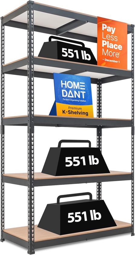 Verstelbare 5-Tier garage opslag rek - zware metalen planken voor ...