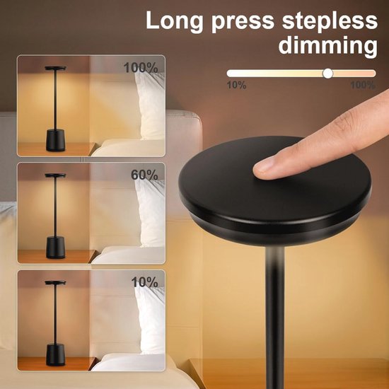 Draadloze Tafellamp met Dimbare LED en Aanraakschakelaar - Oplaadbaar ...