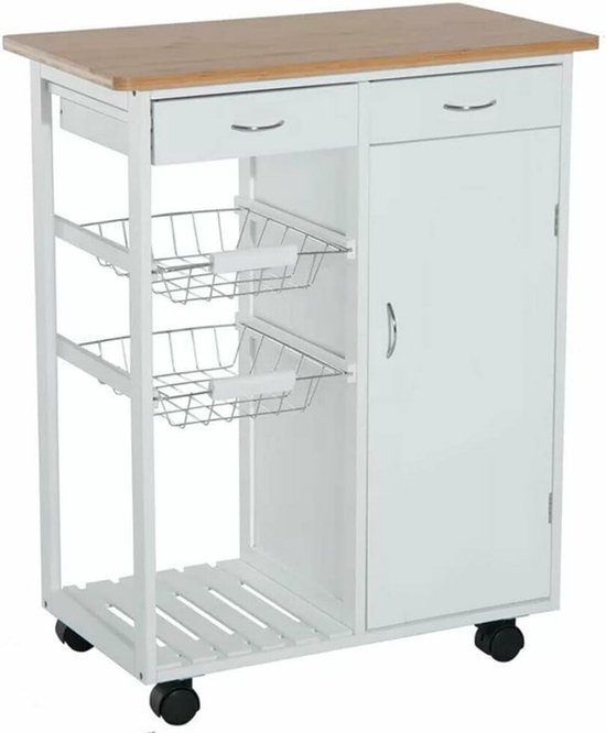 Keuken trolley op wielen wit met 2 fruitmanden en besteklade | bol