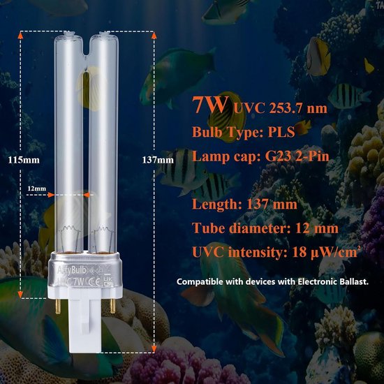 Vervangende 7W UVC Lamp met G23 Fitting voor Vijverfilter en Clarifiers ...