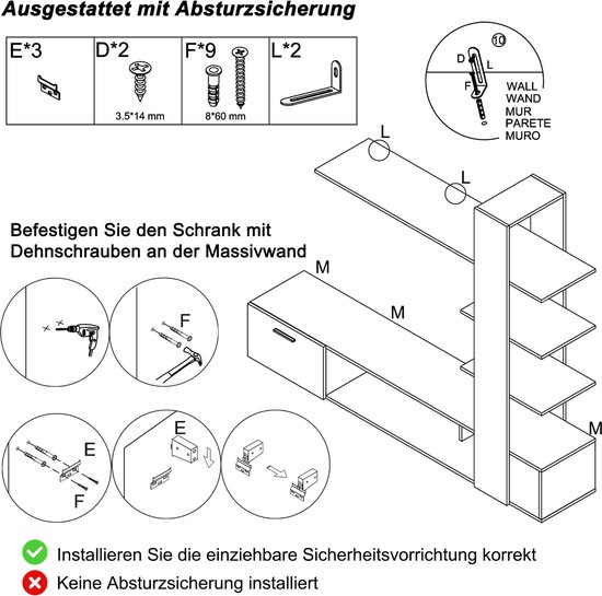 TV Wandmeubel - 180x33,5x151,5 cm - Complete Set - Voor 60 Inch TV ...