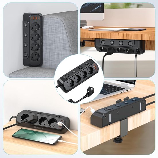 Hoek Stopcontact met USB C en Schakelaars, 4-voudig Verdeelstekker met ...