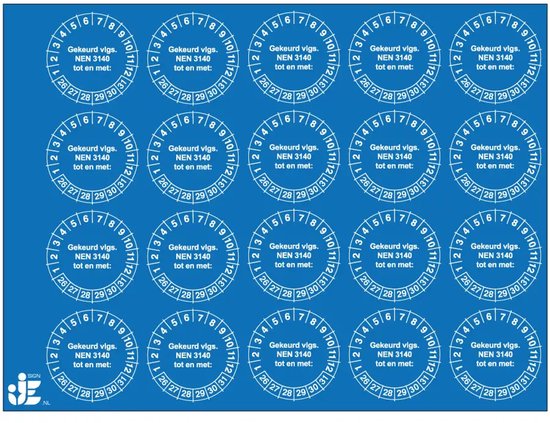 NEN 3140 keuringsstickers - jaartallen 26-31 - op vel - 3 cm - 20 ...