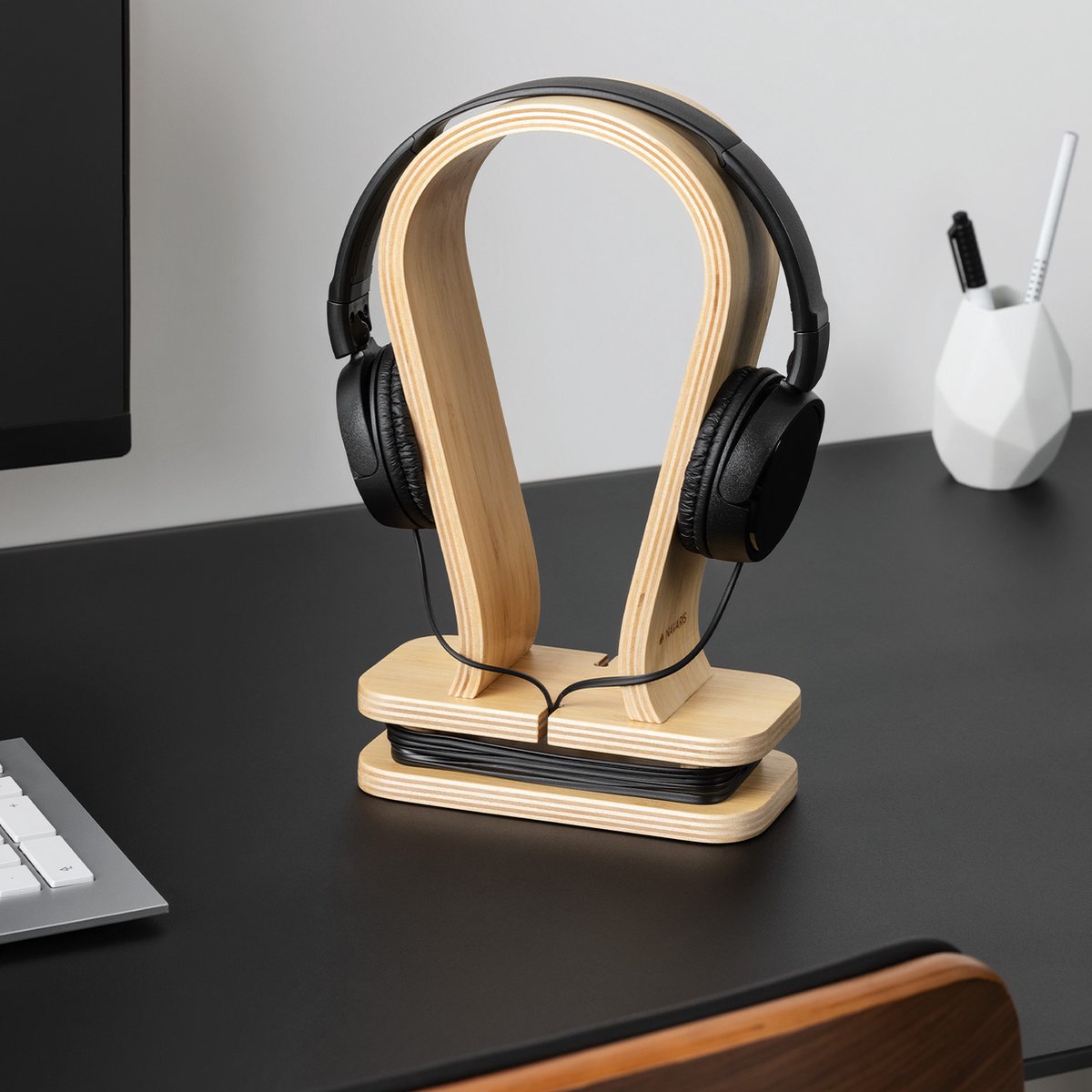 Navaris Support de casque universel en bois avec support de câble ...
