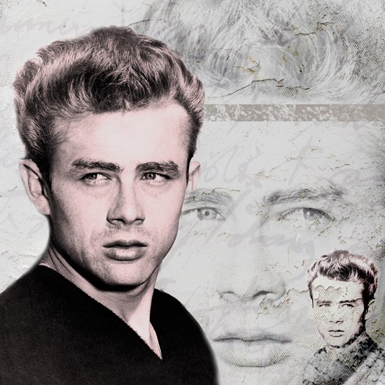 Dibond - Filmsterren / Retro - James Dean / Collage in wit / taupe ...