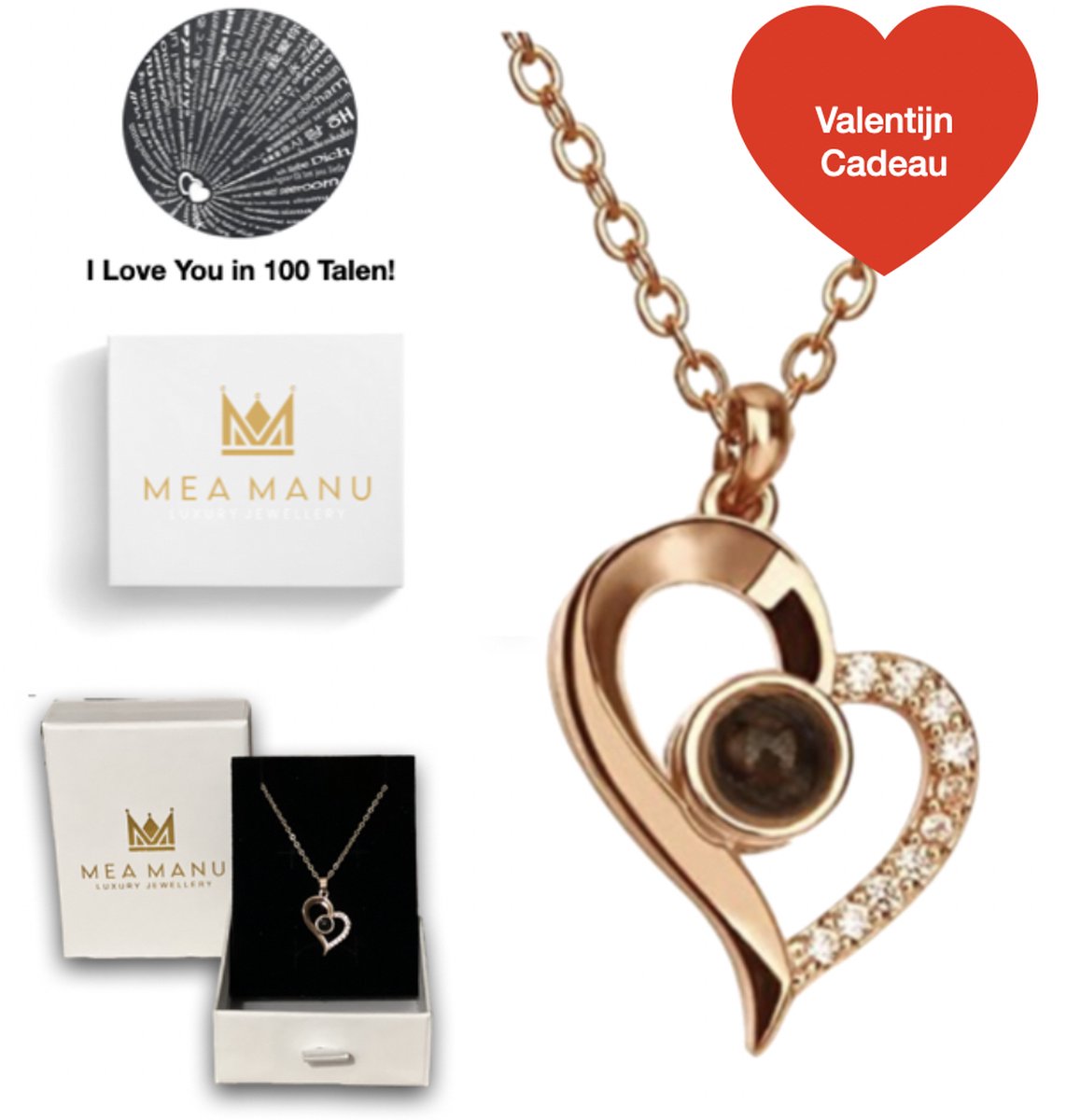 Mea Manu® I Love You Ketting in 100 Talen - Rose Goud - Rose Gold ...