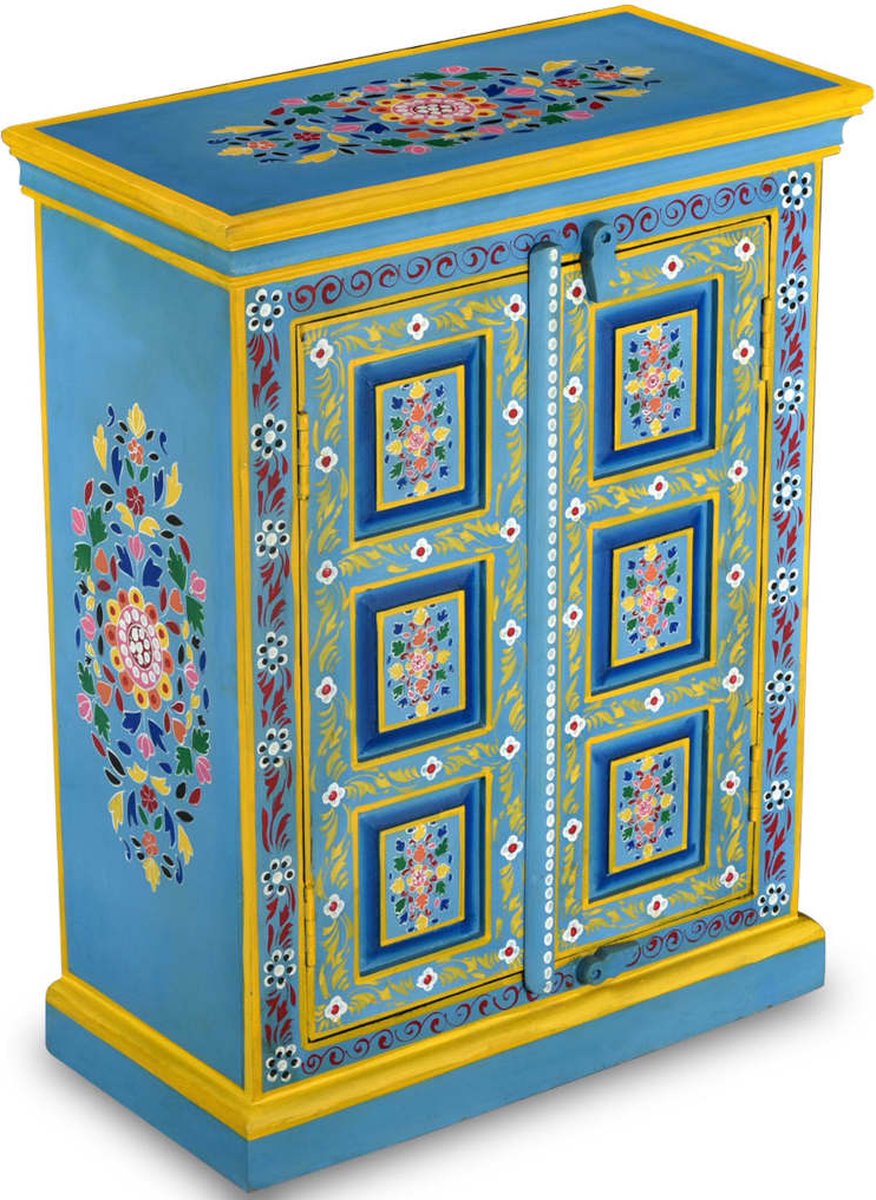 Decoways - Wandkast handgeschilderd massief mangohout turquoise | bol.com