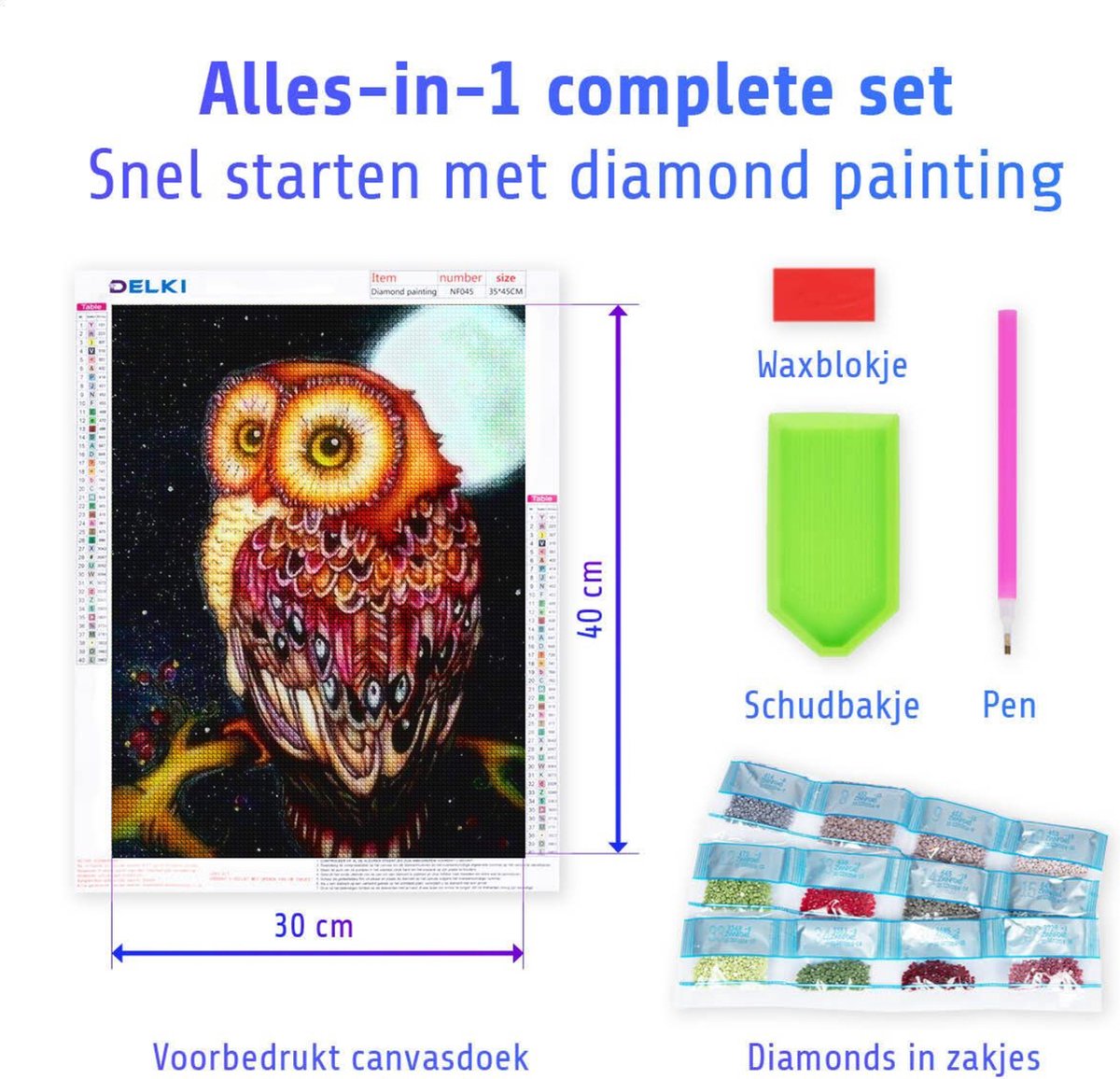 Diamond Painting - Rode Uil - 17 Kleuren - 30X40cm - Rond | bol.com
