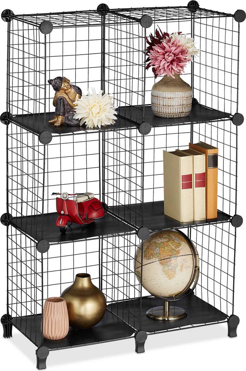 Relaxdays vakkenkast metaal - draad - modulaire kast - 6 vakken - room ...