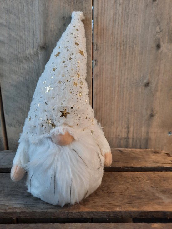 Kabouter - Gnome - Glitters - Goud met Wit - 35 cm hoog | bol