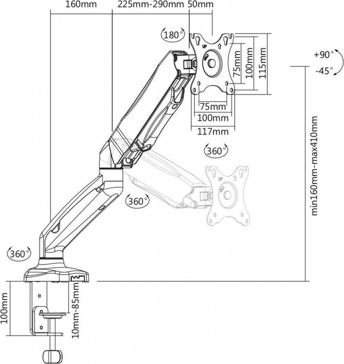 Full Motion Monitorstandaard Met Gasveer - Monitor Standaard Tafel ...
