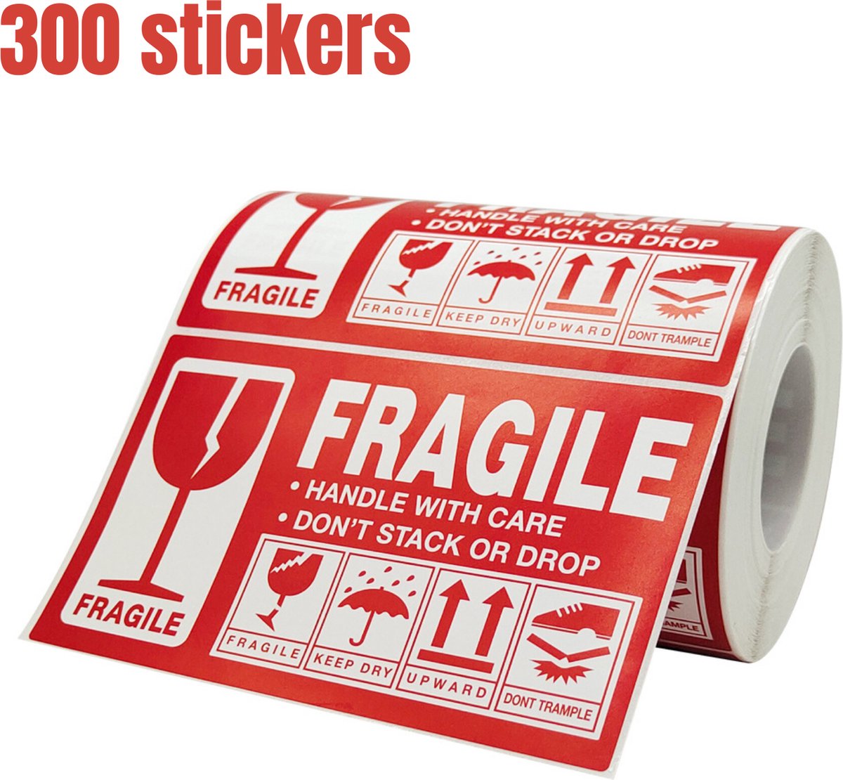 300 Fragile stickers groot - 7,6 x 12,7 cm - Breekbaar stickers ...