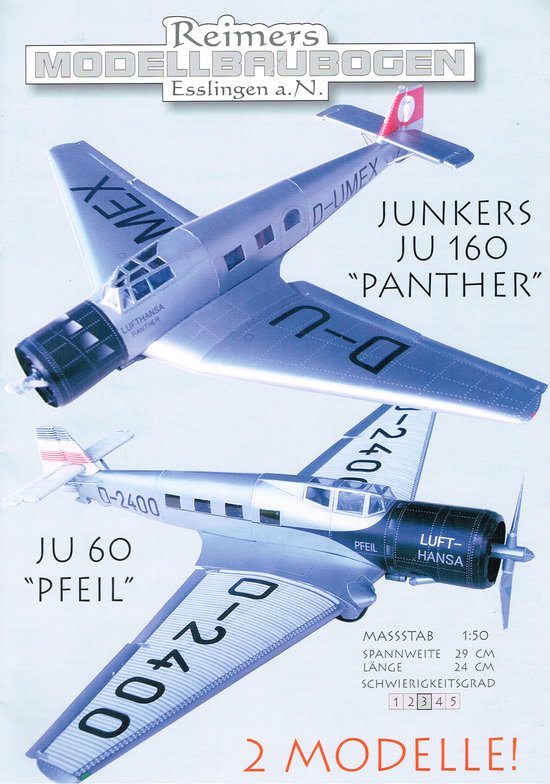bouwplaat, modelbouw in karton, Vliegtuigen: JU 160 Panther en JU 60 ...