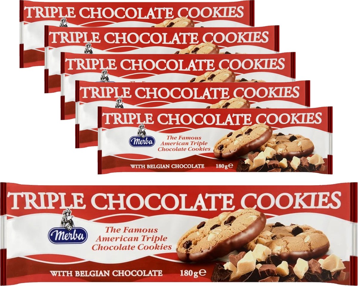 6 verpakkingen Merba Triple Chocolate Cookies á 180 gram ...