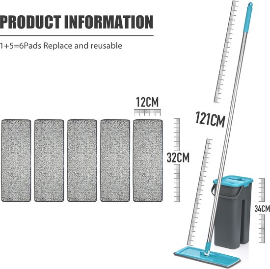 Dweil - Mop met vijf Pads - Vloerwisser - Dweilset Vloer - Dweilsysteem ...