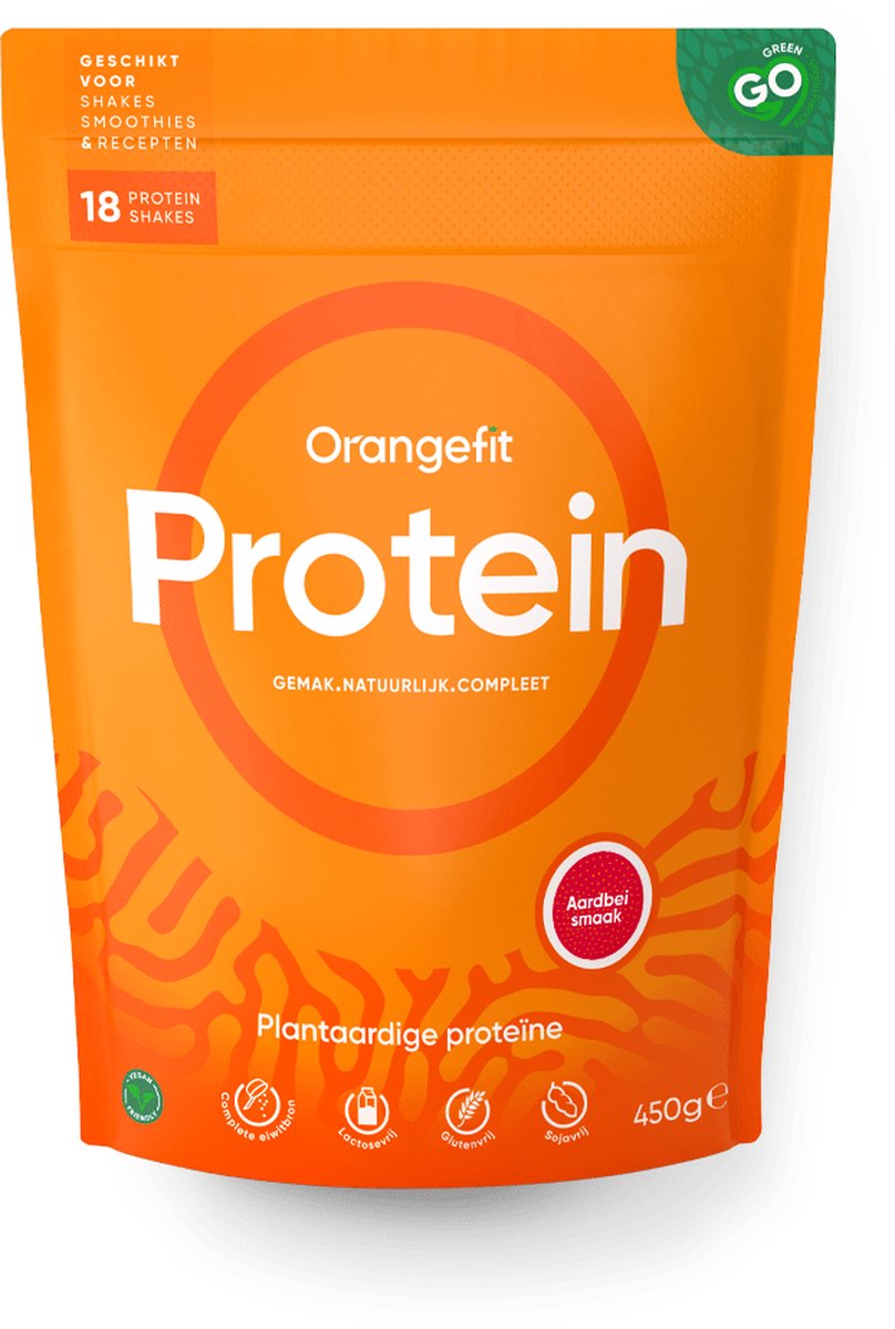 Orangefit Proteïne Poeder / Vegan Proteïne Shake – Aardbei – 450 gram ...