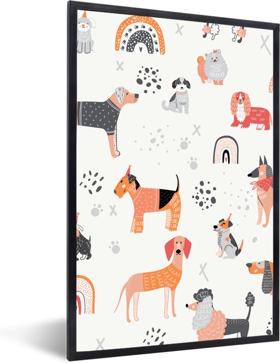 Fotolijst incl. Poster - Honden tekening met verschillende soorten ...