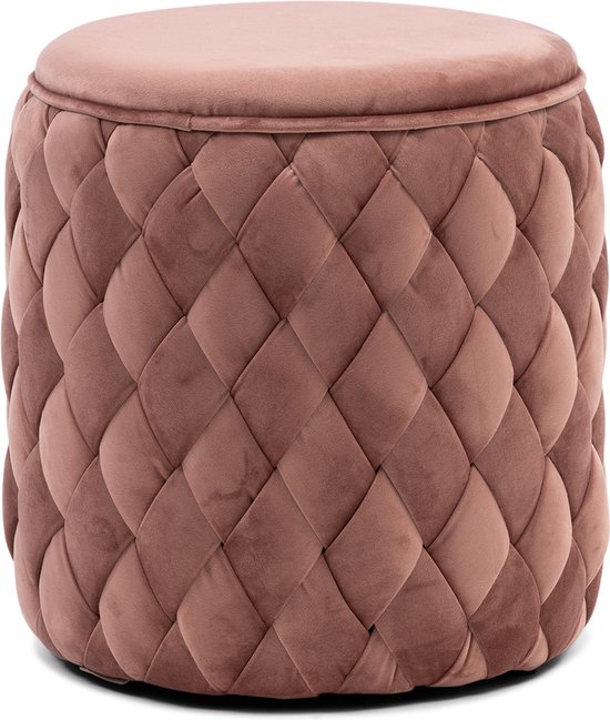 Riviera Maison Poef Rond - Athens Stool - Velvet Rosé - Roze | bol.com