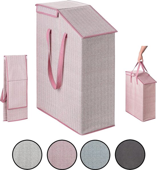 wasmand met deksel, 52 l, 20 x 45 x 60 cm, opvouwbare wasmand voor nissen,... | bol