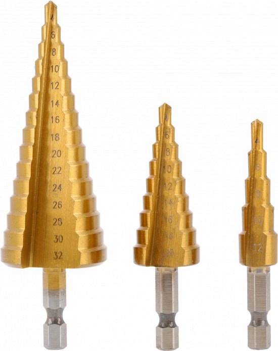 Stappenboor set HSS 4-12 mm, 4-20 mm, 4-32 mm | bol