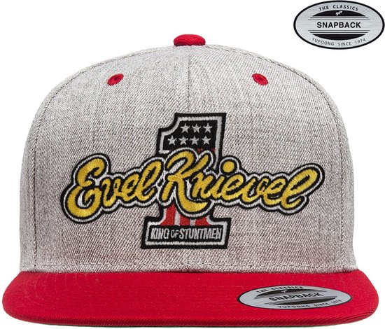 Evel Knievel King Of Stuntmen Premium Snapback Cap Heather-Grey-Red | bol