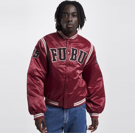 FUBU College Satin Varsity Jacket red/black/creme - Sportjas ROZE ...