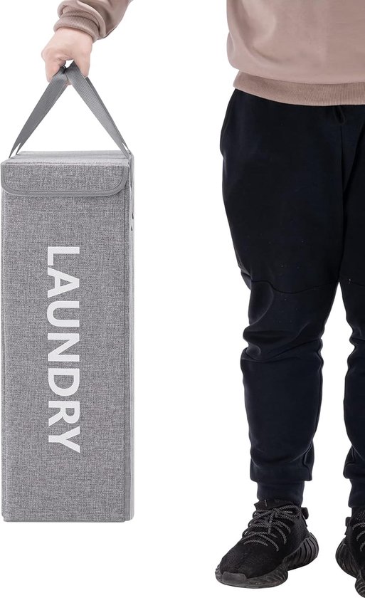 Slanke wasmand met deksel, opvouwbare wasmand, wasbox, stevige wasbox, wasmand met... | bol