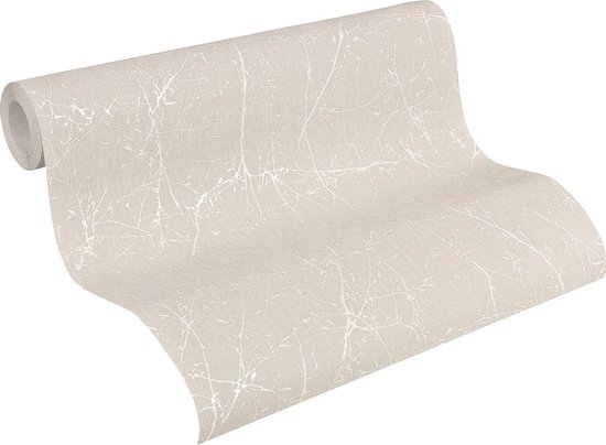 Vliesbehang - Behang met takken in Beige en Wit - Behang voor ...