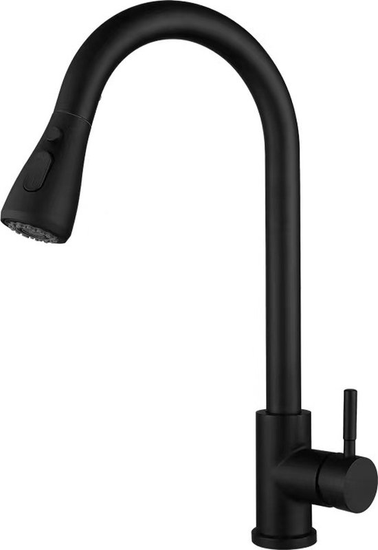 Keukenkraan met Uittrekbare Uitloop - Handdouche - Uittrekbaar - Mengkraan - RVS - Zwart | bol