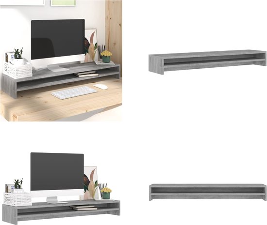 vidaXL Monitorstandaard 100x24x13 cm bewerkt hout grijs sonoma eiken ...