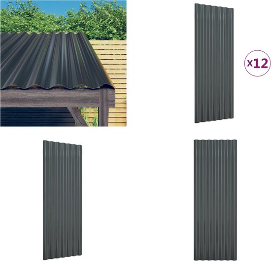 vidaXL Dakpanelen 12 st 100x36 cm gepoedercoat staal antracietkleurig ...