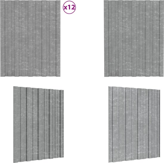vidaXL Dakpanelen 12 st 60x45 cm gegalvaniseerd staal zilverkleurig ...
