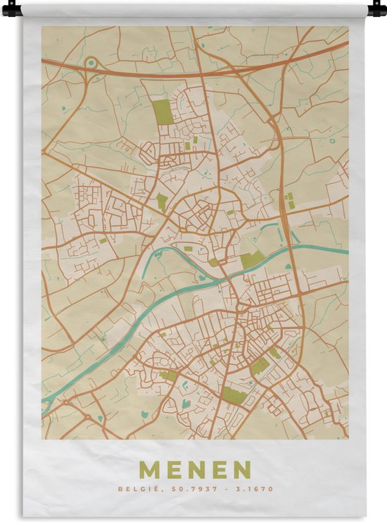 Wandkleed - Wanddoek - Vintage - Menen - Kaart - Stadskaart ...