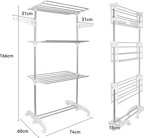 Wasrek, extra groot, met 3 niveaus, inklapbaar | bol